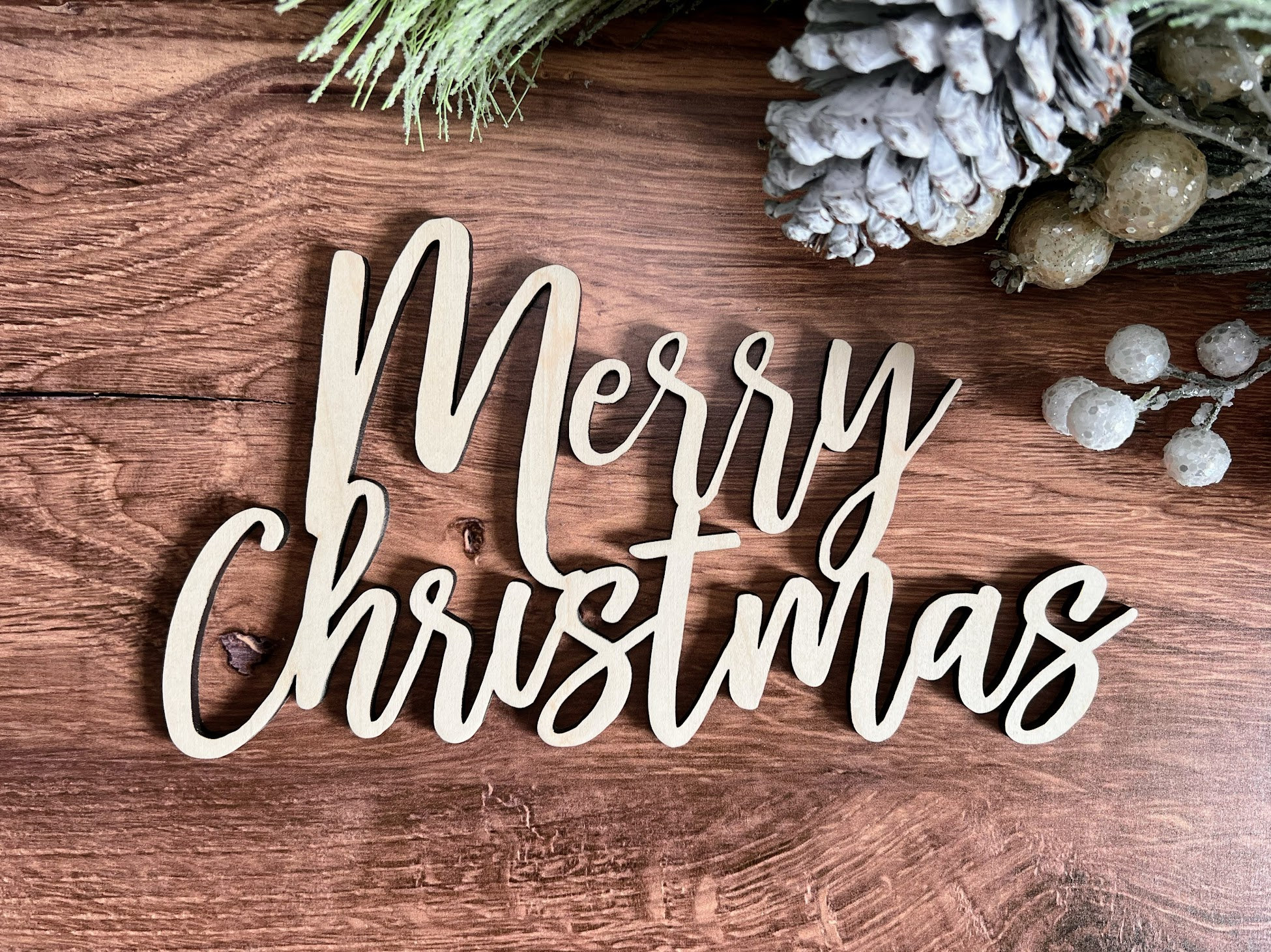 Merry Christmas Laser Cut Wood Cutout Decorative for Wreath, Craft ...