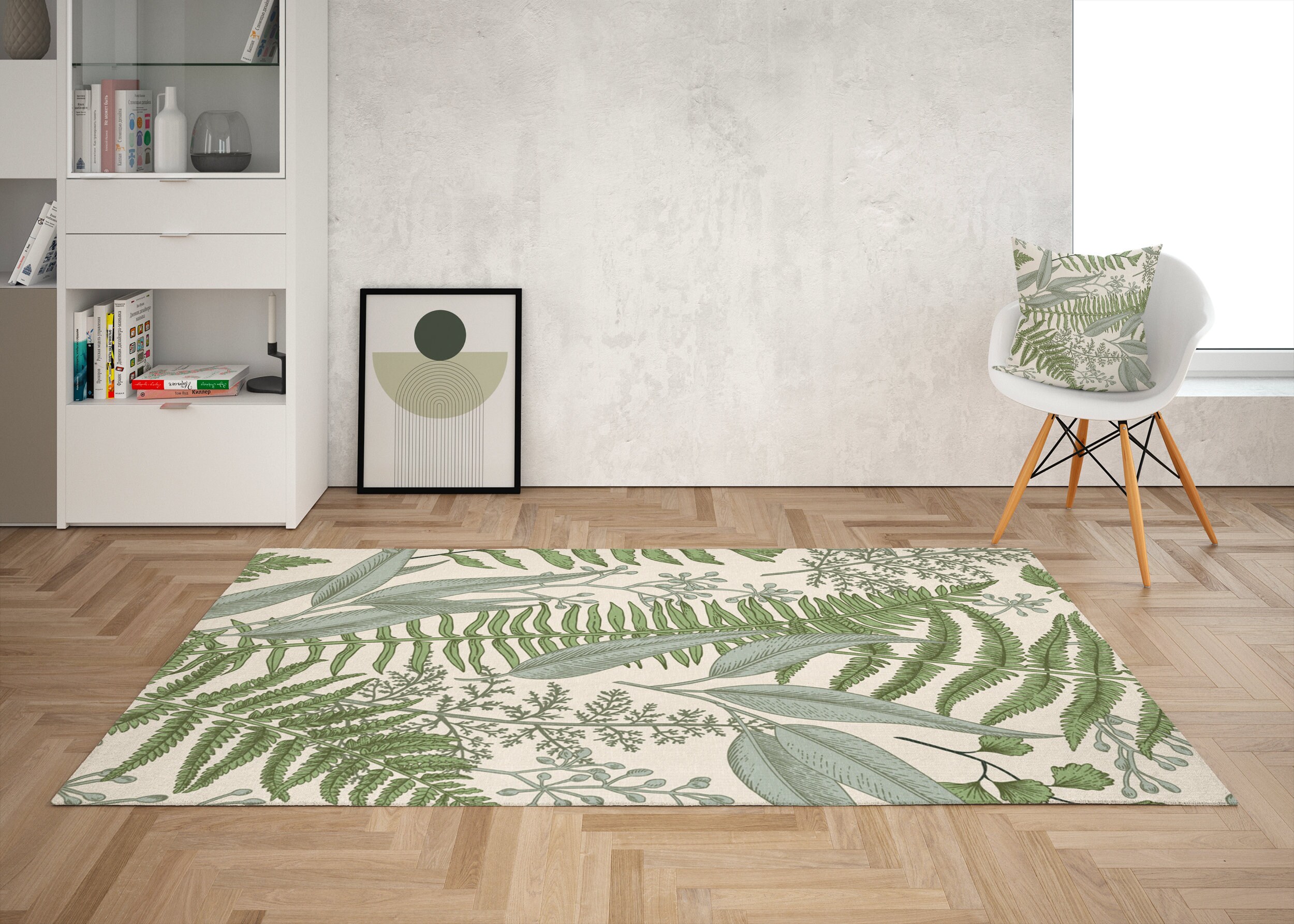 Vintage Fern Area Rug, Floral Botanical Rug, Cottage Room Decor ...