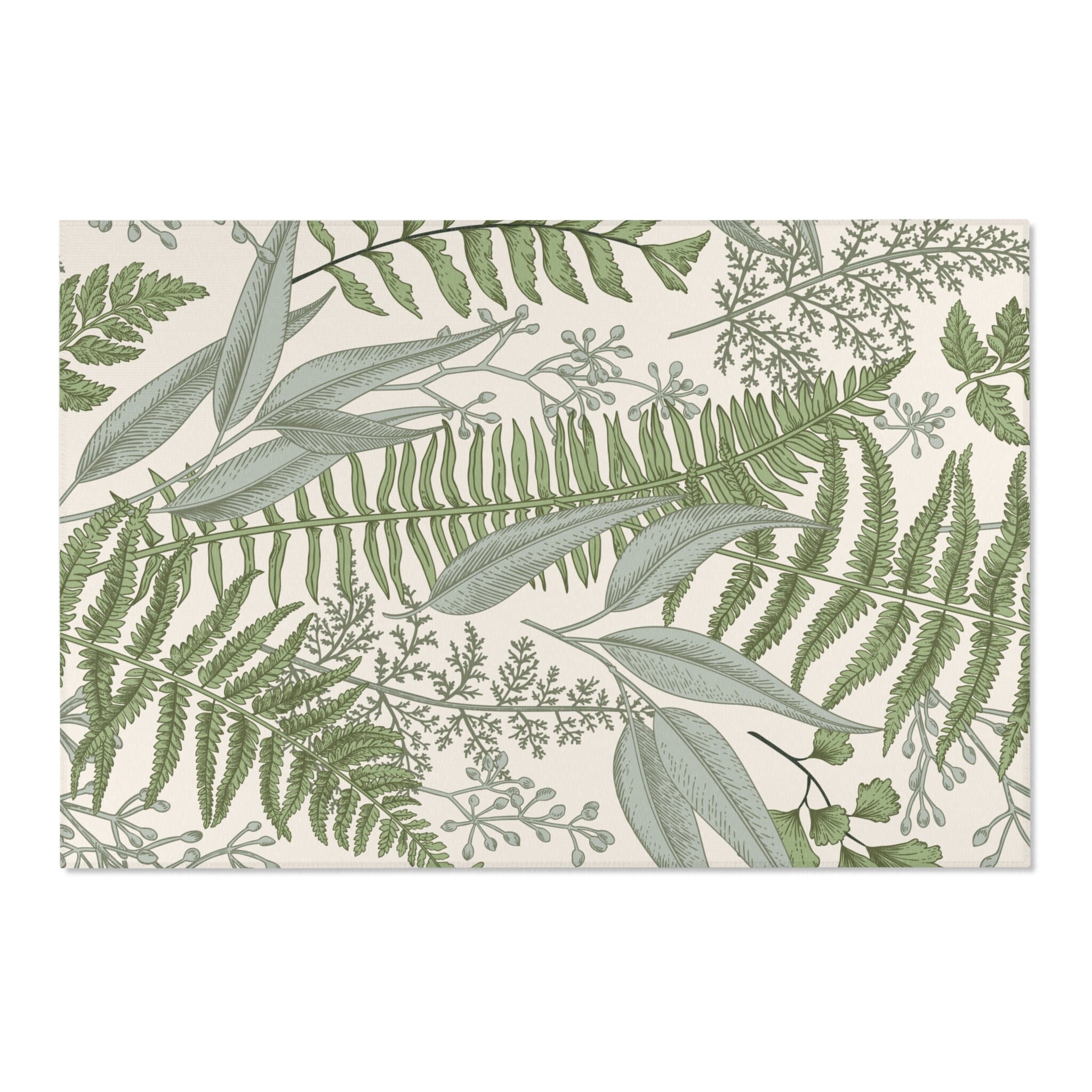 Vintage Fern Area Rug, Floral Botanical Rug, Cottage Room Decor ...