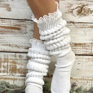 ULTIMATE Scrunchy LACE Topped Thick Cotton Slouch Socks - WHITE, Best ...