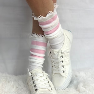 SCHOOLGIRL Striped Athletic Socks Women's 3 Colors, USA MADE, Lace ...