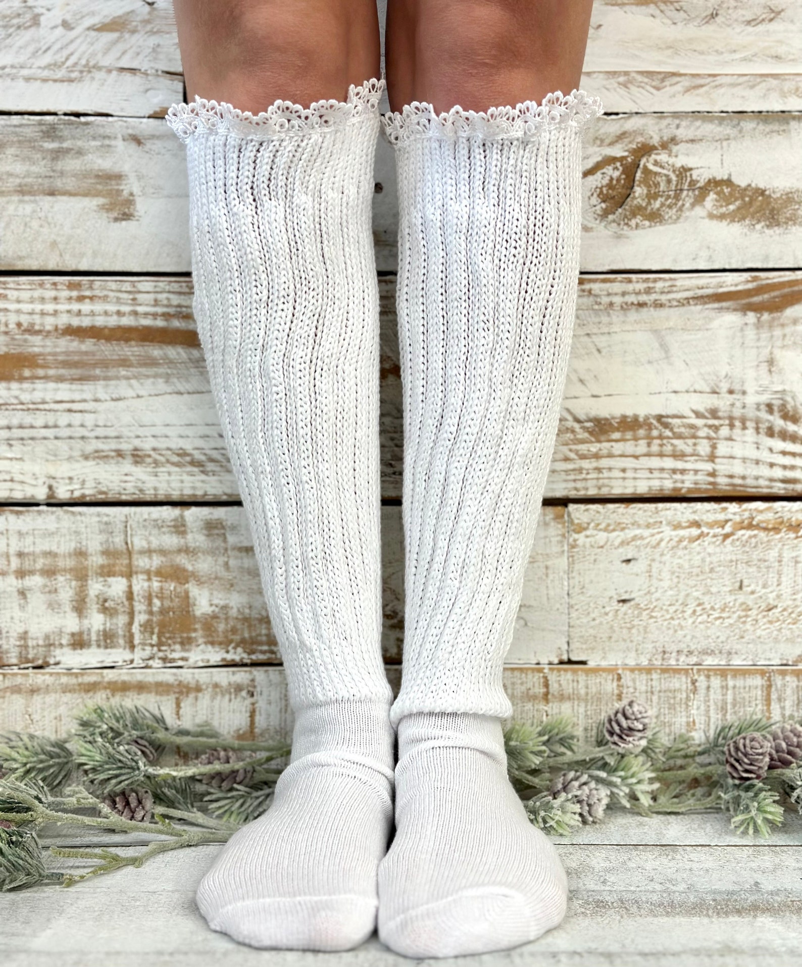 ULTIMATE Scrunchy LACE Topped Thick Cotton Chunky Slouch Socks - WHITE ...