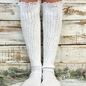 ULTIMATE Scrunchy LACE Topped Thick Cotton Chunky Slouch Socks - WHITE ...
