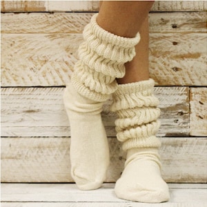 ULTIMATE Thick Scrunchy Beige Cotton Slouch Socks Women , Made USA, 90 ...