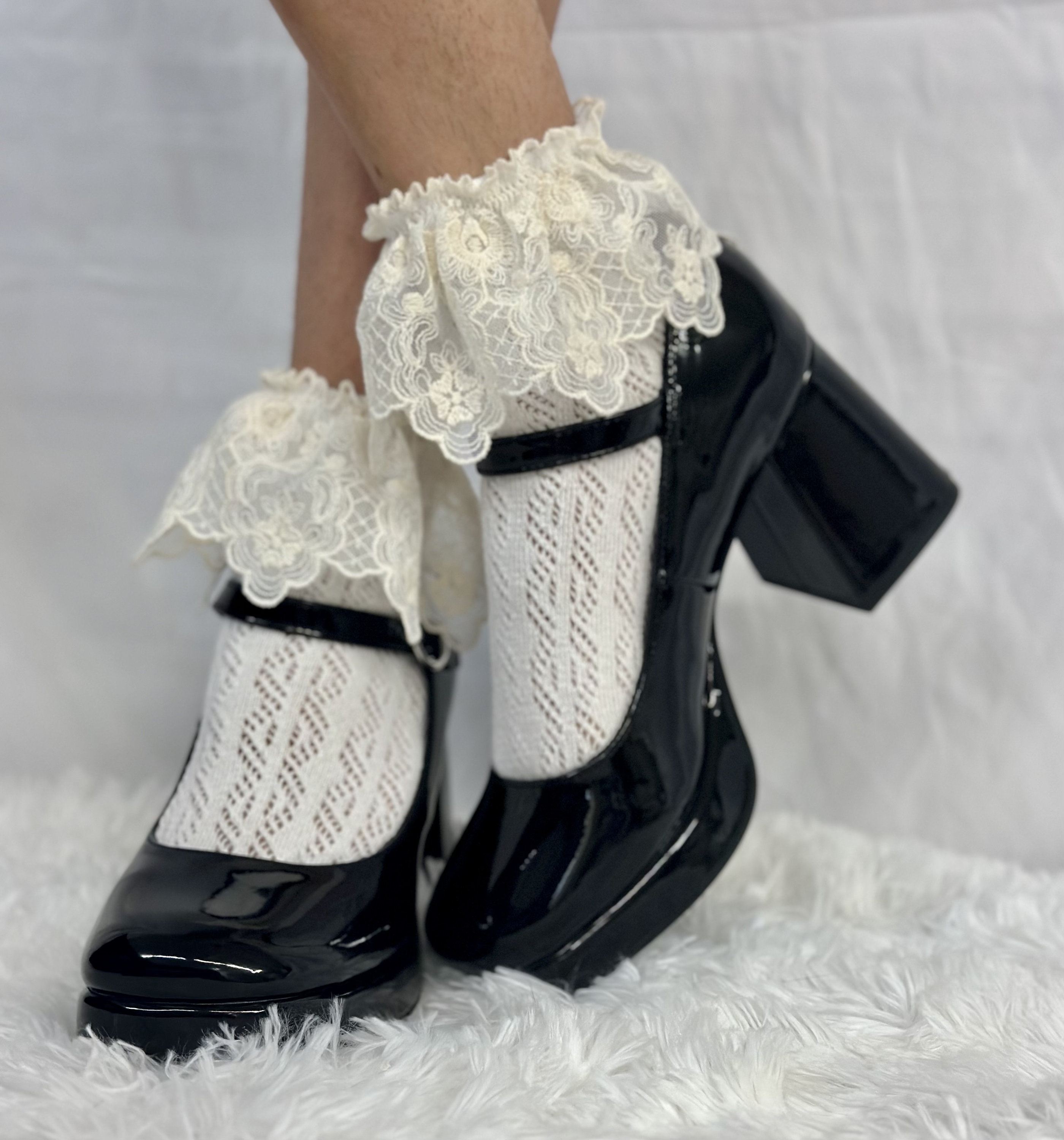 Floral Crochet Long Lace Ankle Socks CREAM Trendy Cute Girly Socks ...