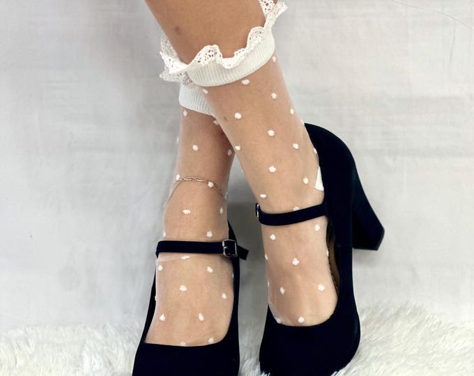 Hello Birdy! Knit Lace Top Crew Sock - Eye Candy Sock Women, Fun Girly ...