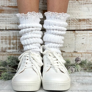 ULTIMATE Scrunchy LACE Topped Thick Cotton Slouch Socks - WHITE, Best ...