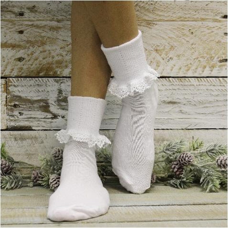 BOBBY Lace Cuff Ankle Socks - White USA MADE, Lace Socks Booties, Women ...