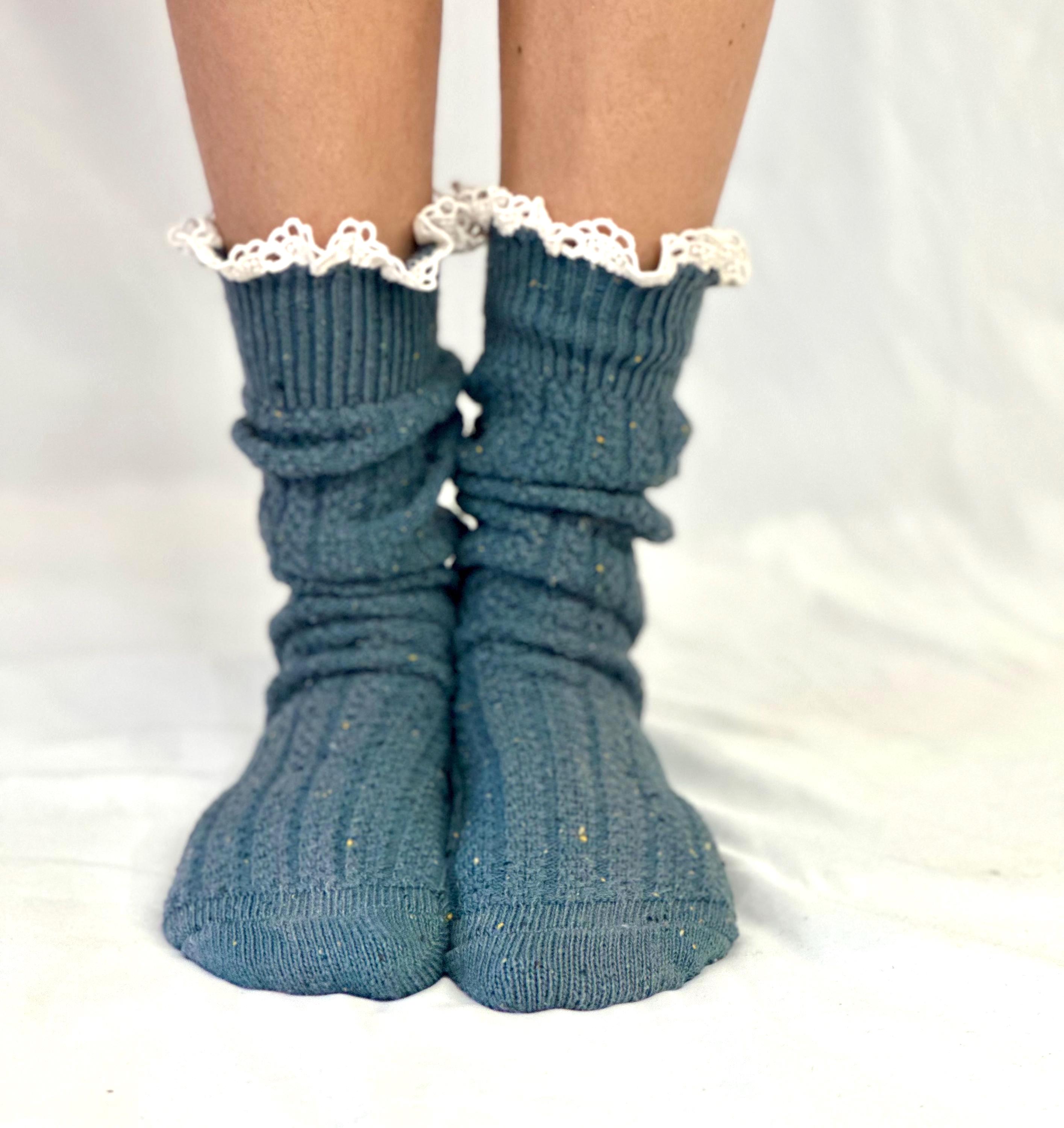 Slate Blue Lace Top Slouch Socks for Booties. Women's Fall Fashion ...