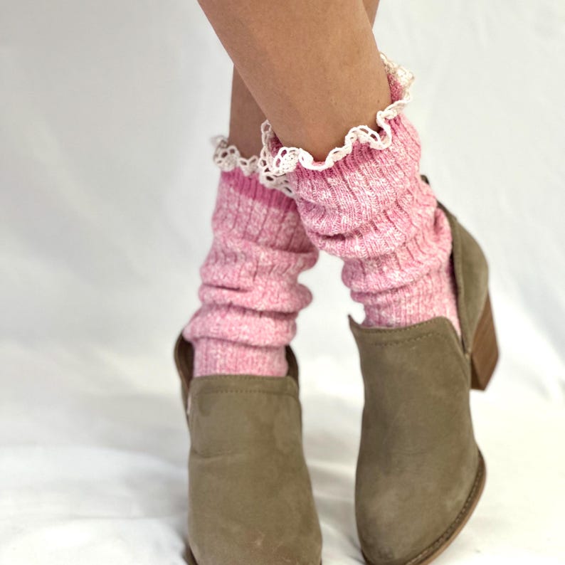 MARLED Cotton Short Lace Boot Socks - Pink, Cute Ankle Socks for Boots ...