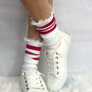 SCHOOLGIRL Striped Athletic Socks Women's 3 Colors, USA MADE, Lace ...
