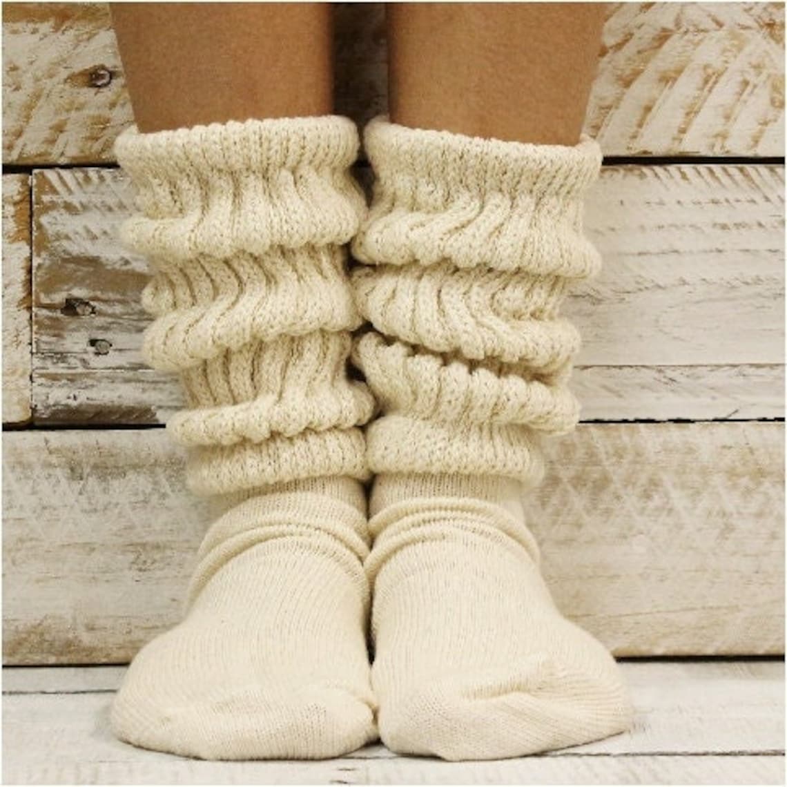ULTIMATE Chunky Thick Beige Cotton Slouch Socks Men's , LARGER Fit 10 ...