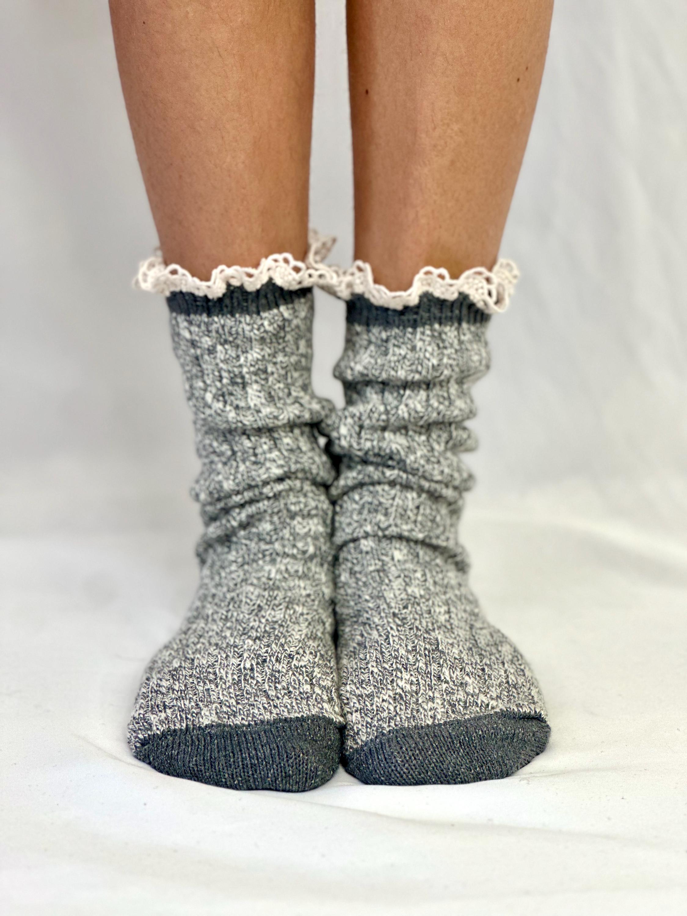 MARLED Cotton Short Lace Boot Socks - GREY, Cute Short Boot Socks for ...