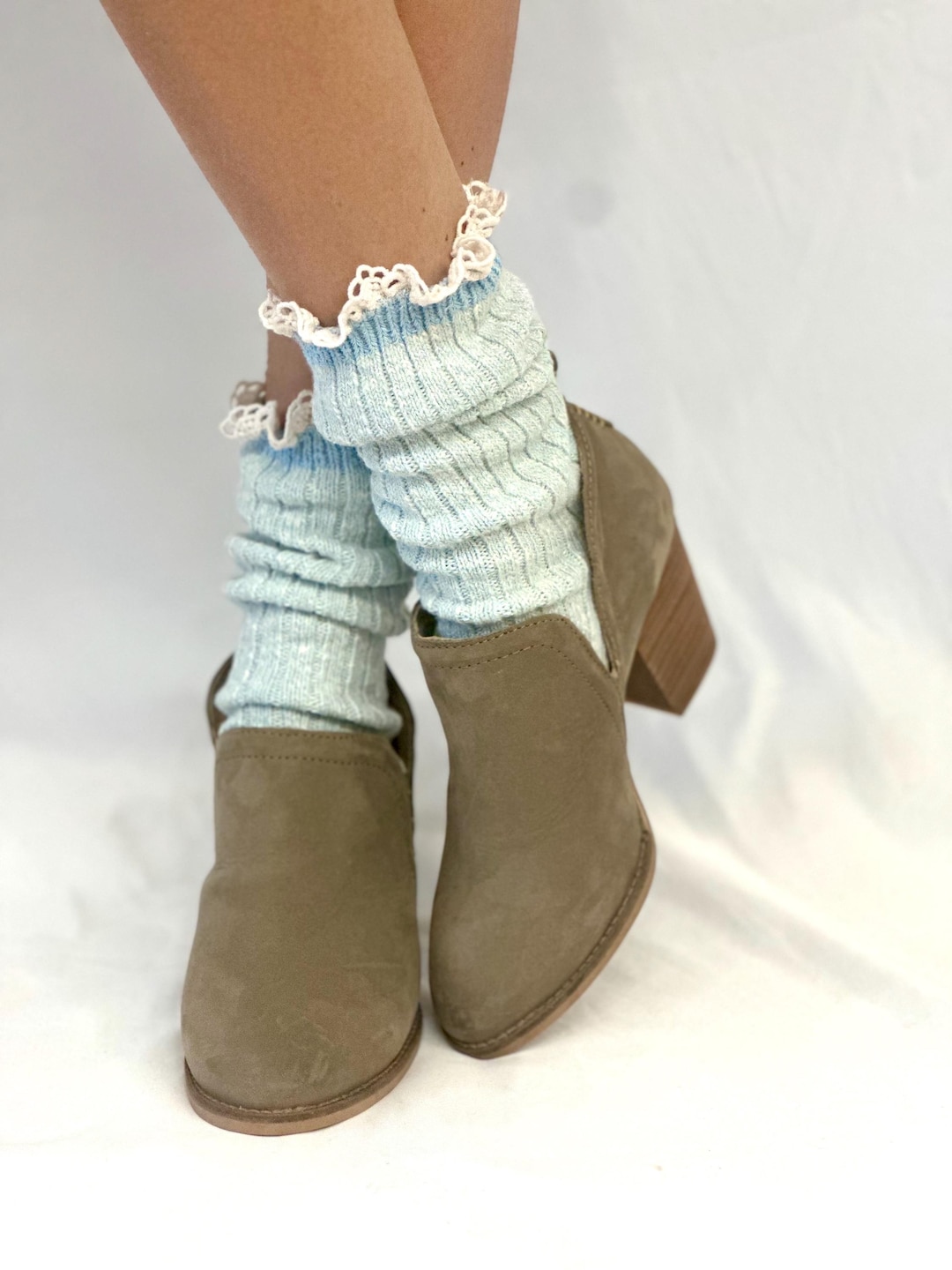 BLUE MARLED Lace Slouch Socks USA Knitted for Booties. Women's Fall ...