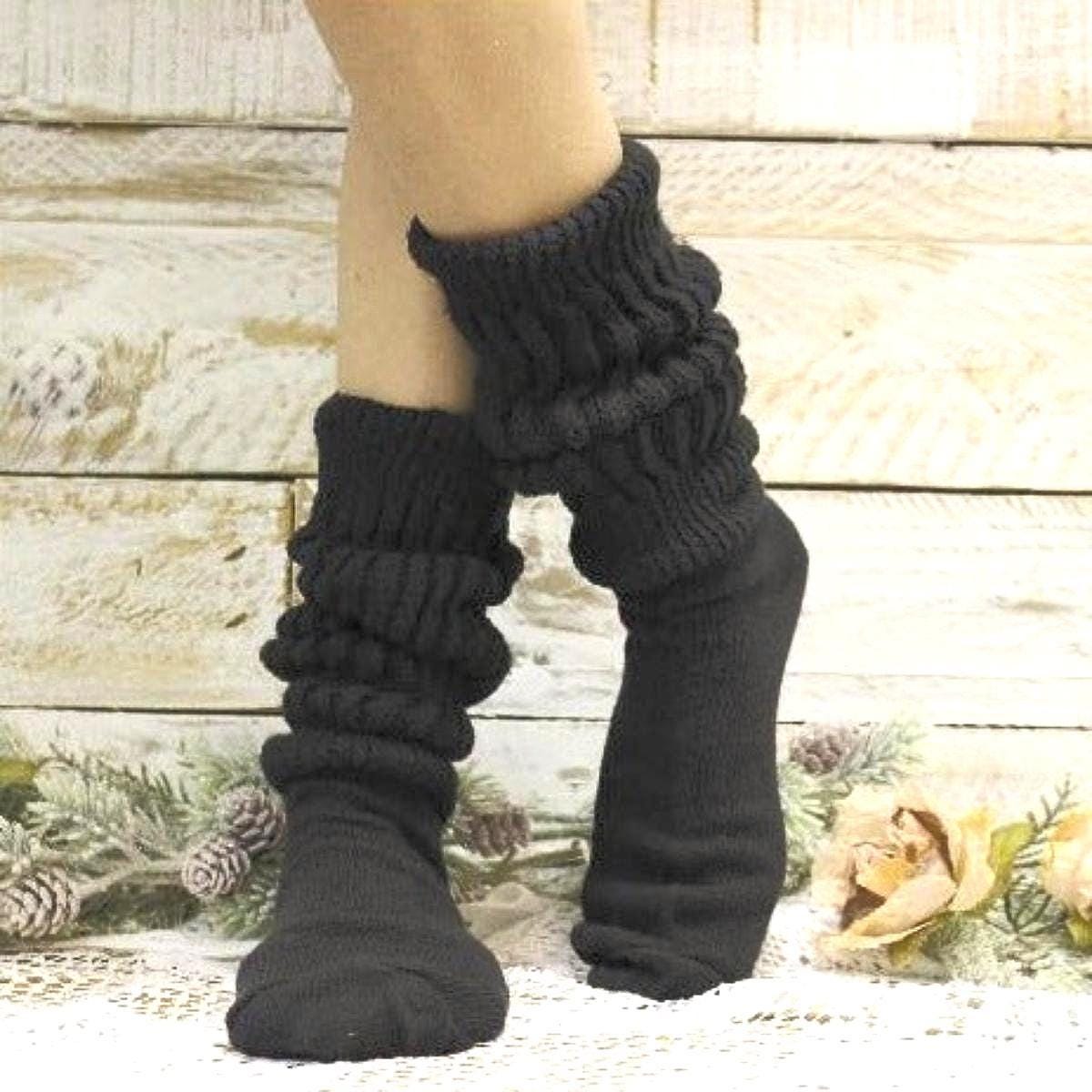 ULTIMATE Super Thick Cotton BLACK Slouch Socks for Women and Women ...