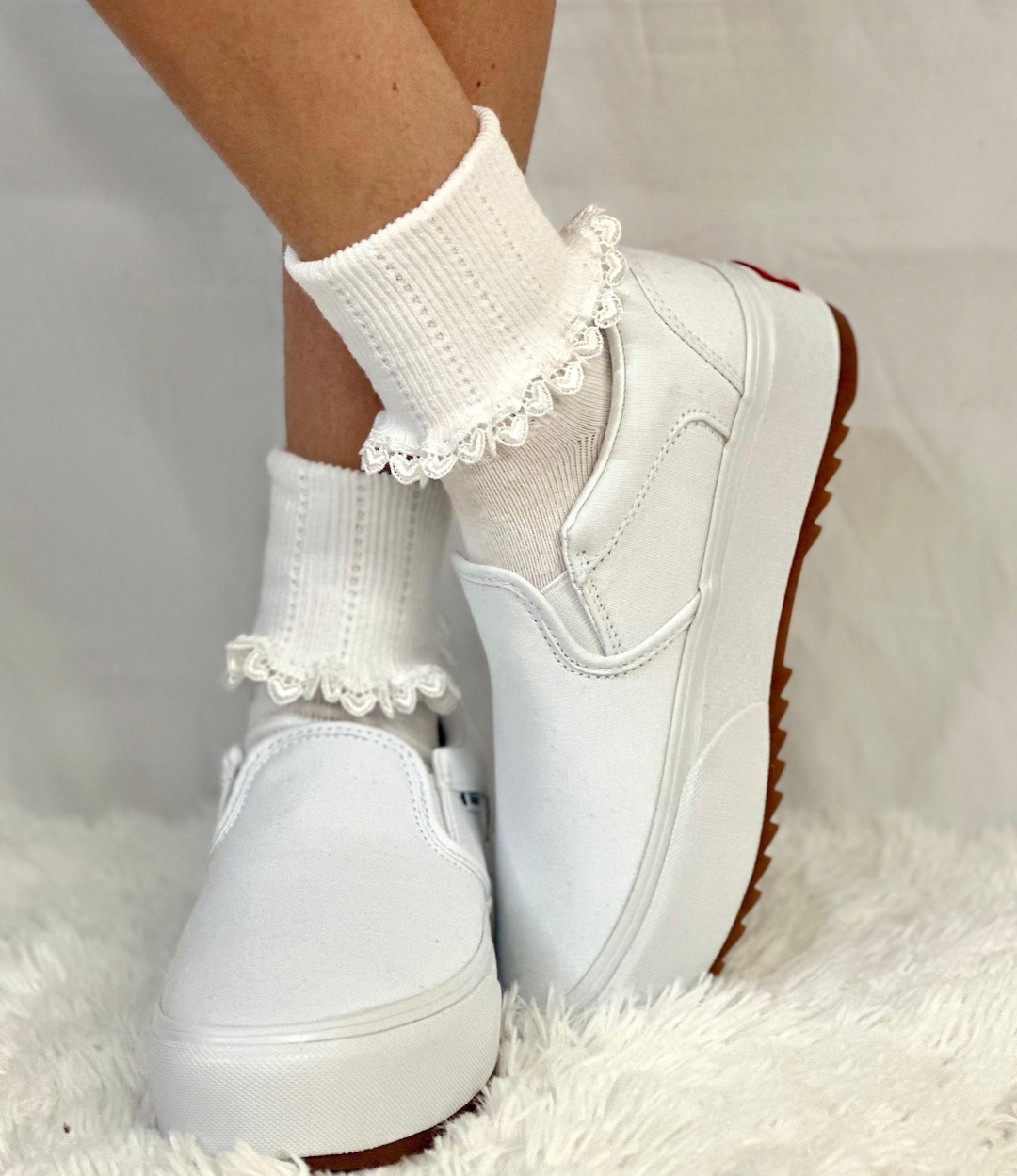 HEART Lace Cuff Socks White, Ladies Lace Cuff Ankle Socks White Bobby ...