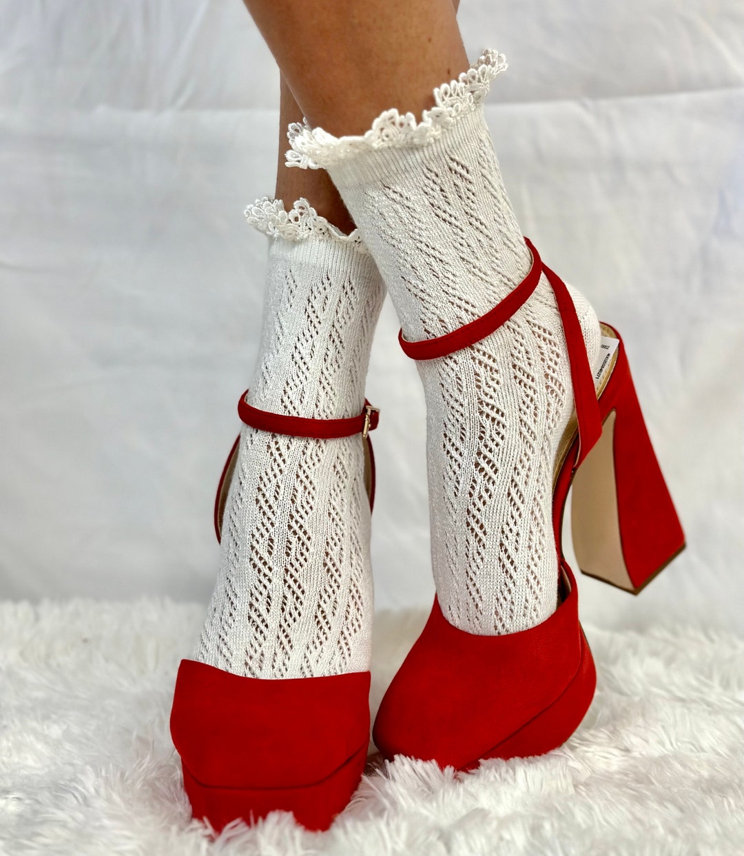 LACY Crochet Lace Ankle Socks - Cream USA MADE, Lace Socks Booties ...
