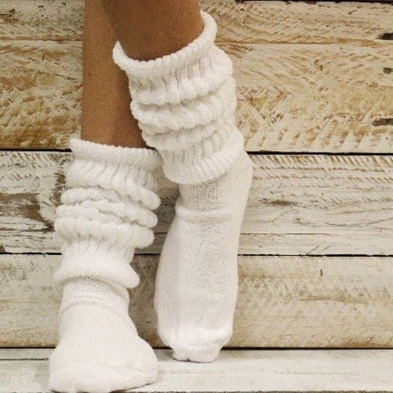 ULTIMATE cotton slouch socks women WHITE American Made best quality socks for women scrunchy socks 2 sizes USA made