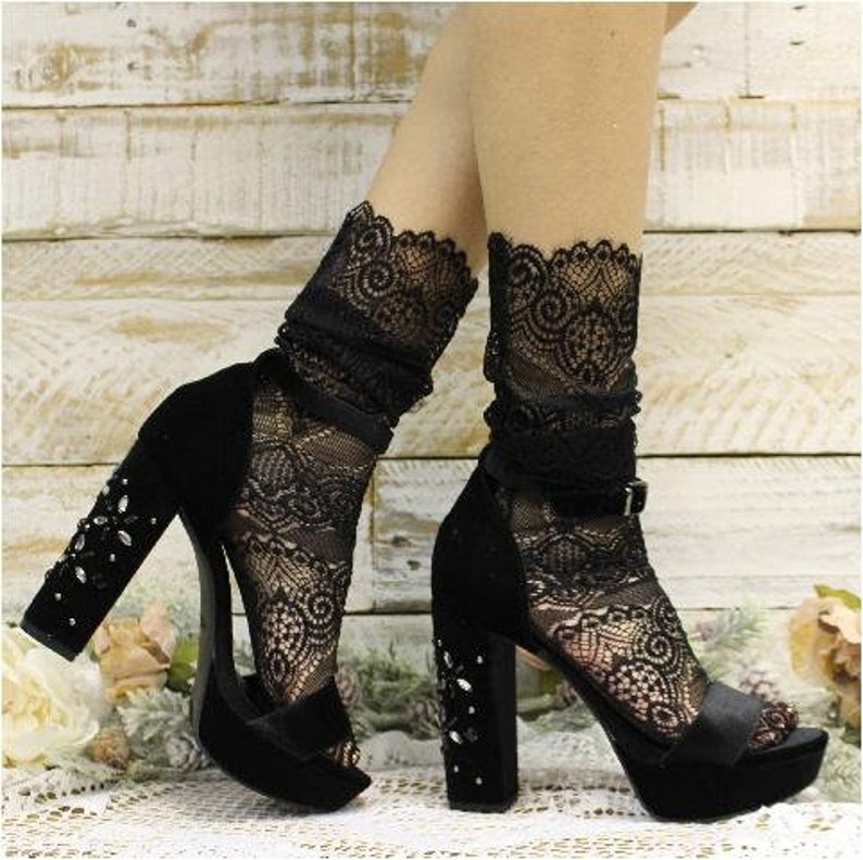 ALLOVER Black Lace Sock for Women, Pretty Lace Ankle Socks, Women's ...