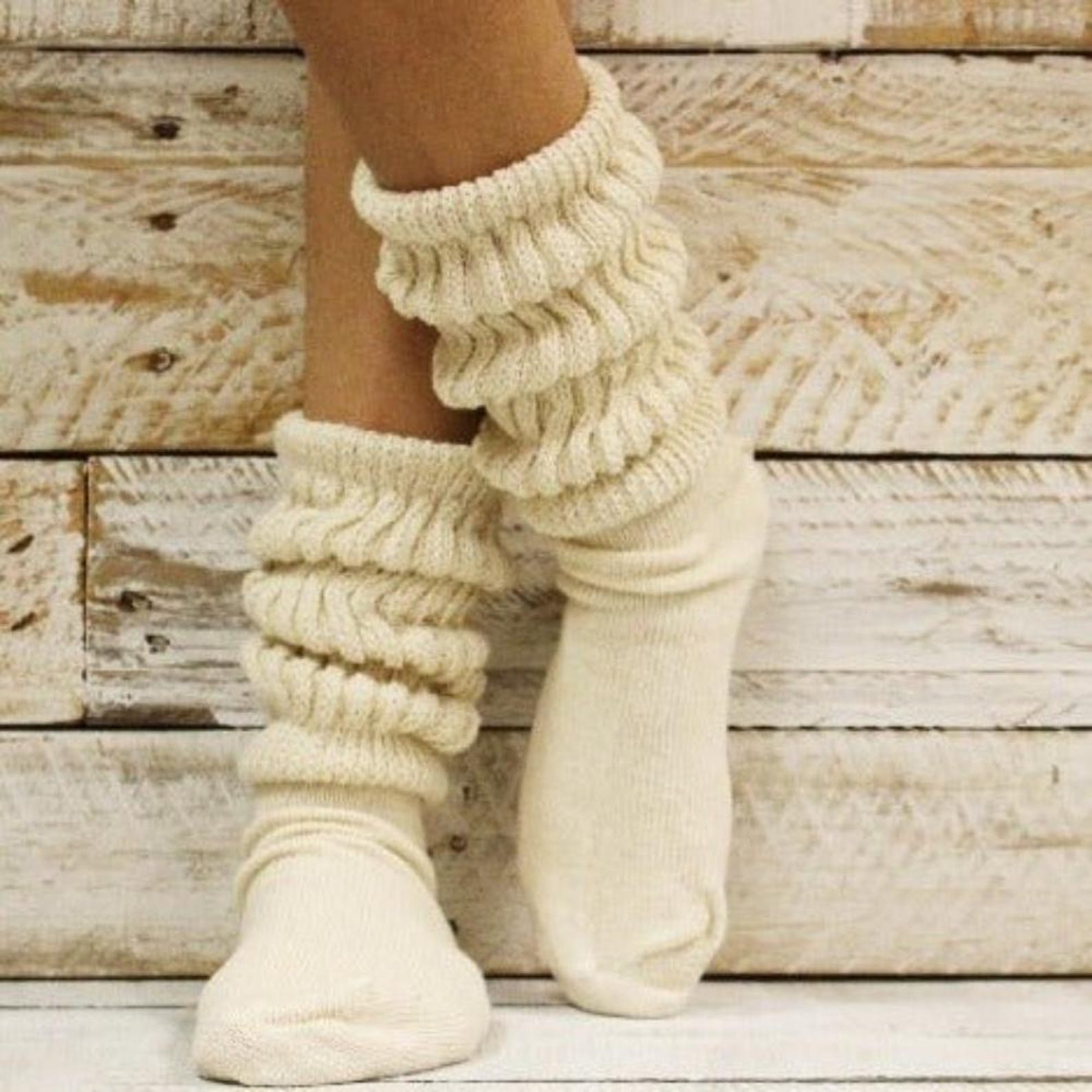 ULTIMATE Chunky Thick Beige Cotton Slouch Socks Men's , LARGER Fit 10 ...