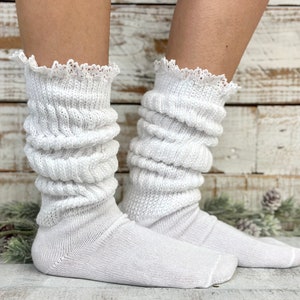 ULTIMATE Scrunchy LACE Topped Thick Cotton Slouch Socks - WHITE, Best ...