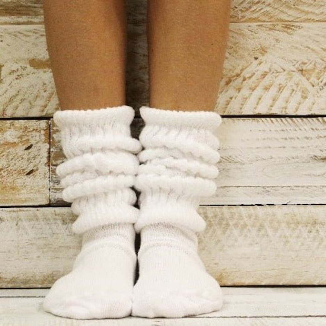 Quality Thick Super Slouchy Hooter's Style White Slouch Socks for Women, American Made Scrunchie ...