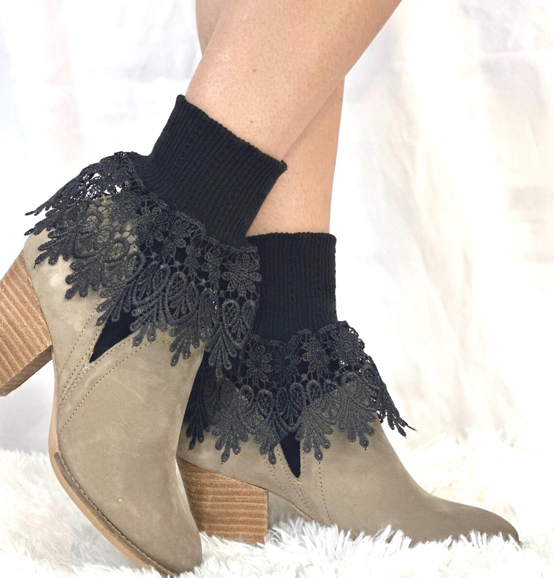 SIGNATURE Lace Cuff Socks - BLACK Made in Usa, Lace Socks Baby Doll ...