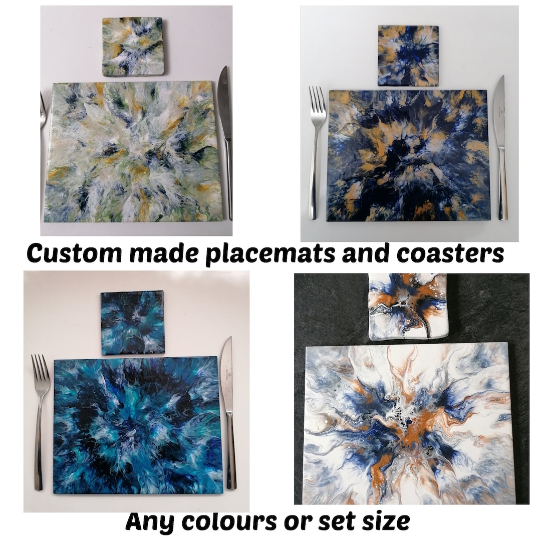 CUSTOM MADE Placemats and Coasters Hand Painted Acrylic Pour - Etsy UK