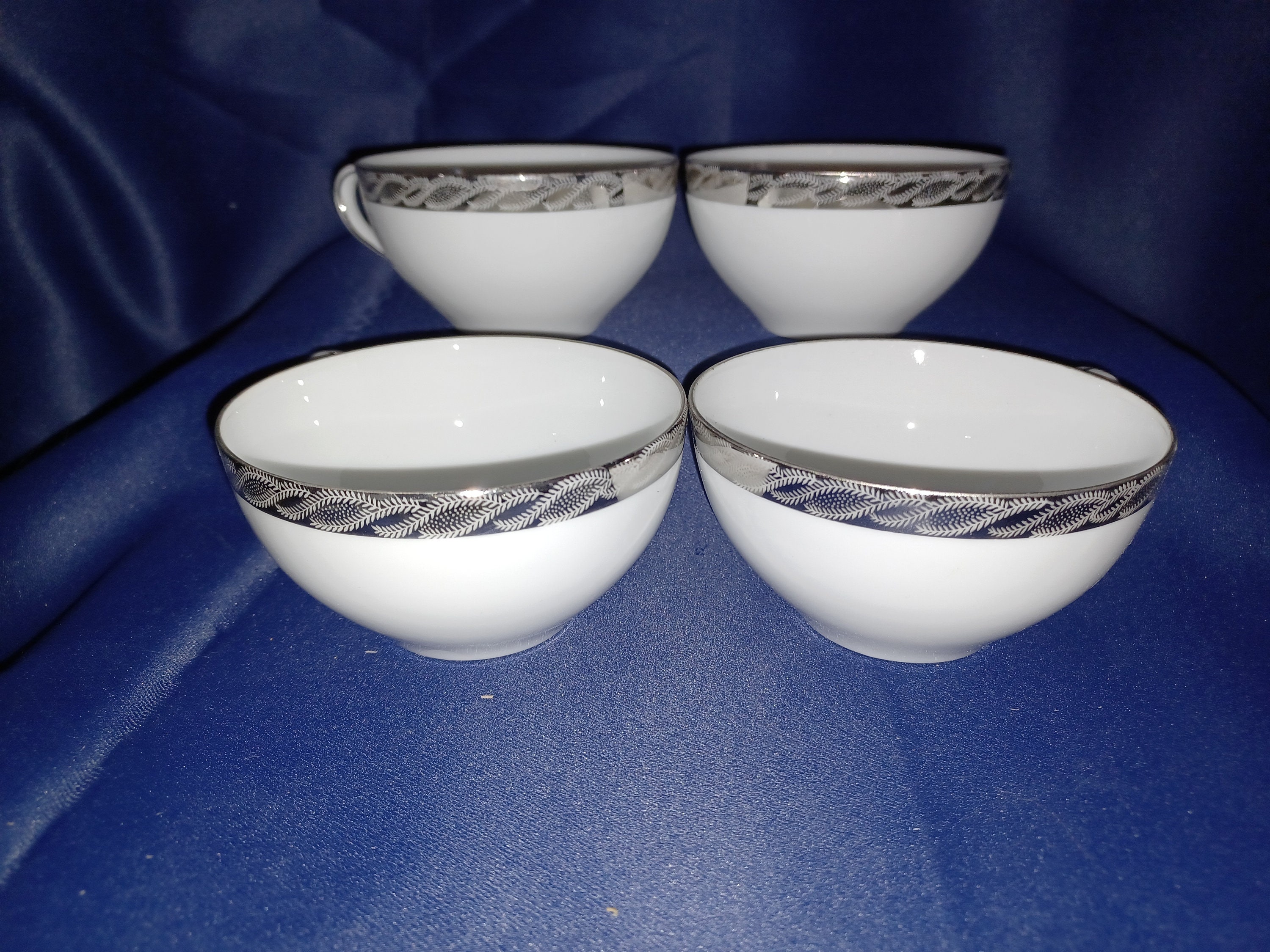 Fukagawa ARITA Silver Lichen Pattern No 917 Cups and Saucers Lot of 4 ...