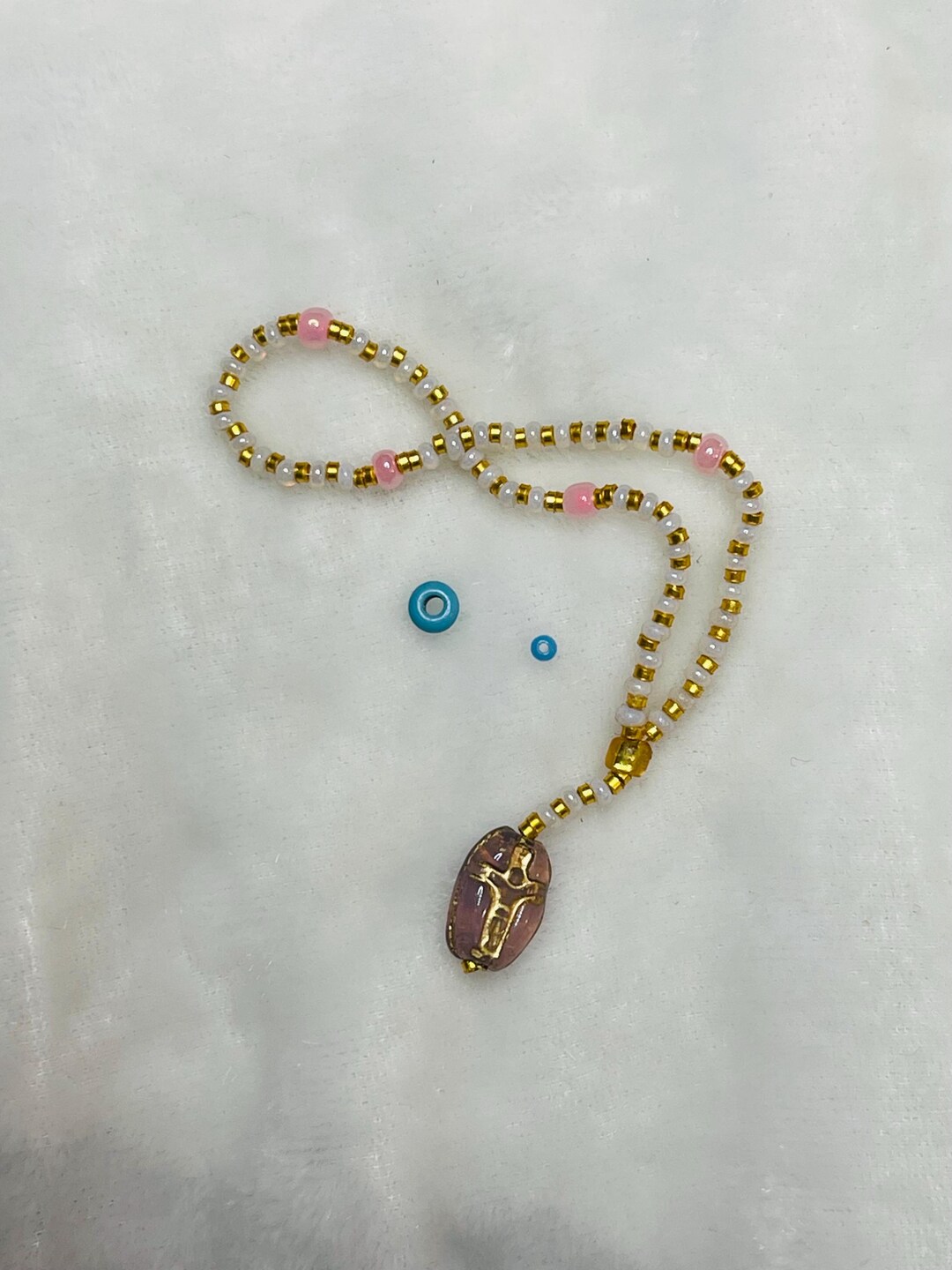 White Beads With Gold Spacer Beads. Pink Decade Beads. Accurate TINY Rosaries for Dollhouse or ...