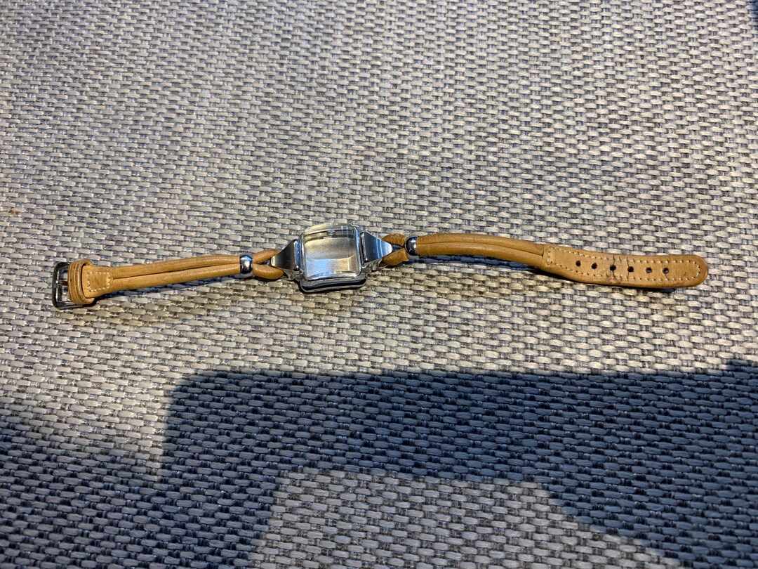 Vintage Watch Case With Beige Leather Strap / Rectangular Design With ...