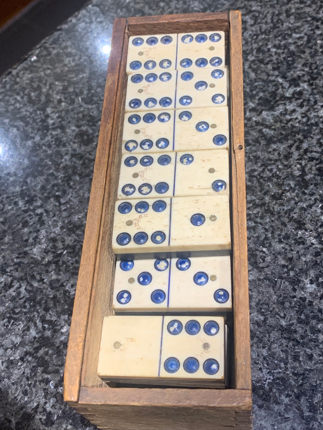 Antique Set of 26 Dominoes in Bone Bone and Ebony With 2 Brass Rivets ...