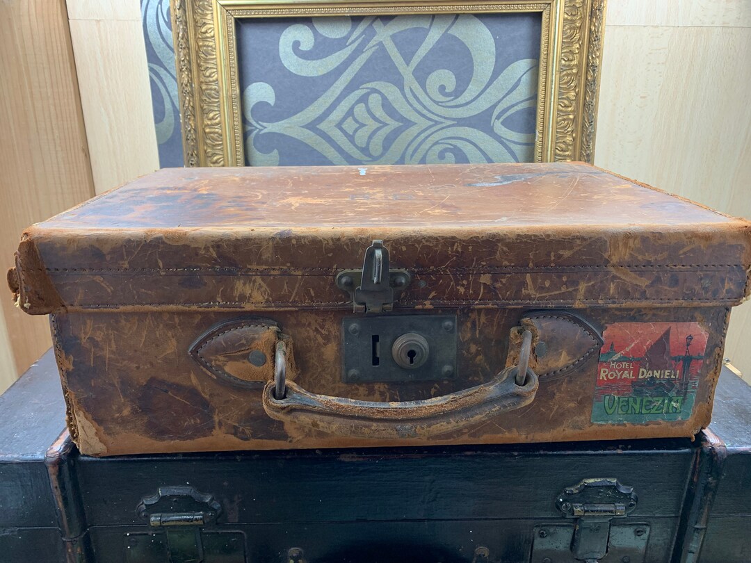 Leather Antique Travel Case With Initials B.D. Travel Bag Weekend Bag ...