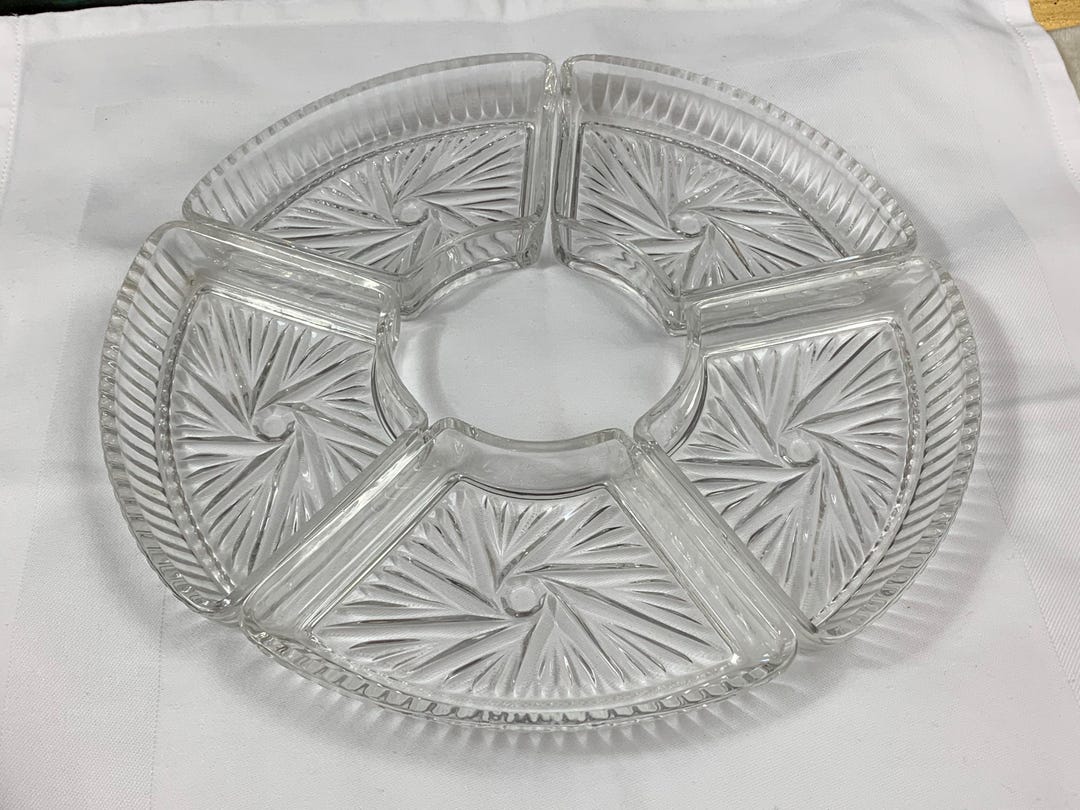 Vintage Glass Serving Set With 5 Separate Segments - Round Snack Bowl ...