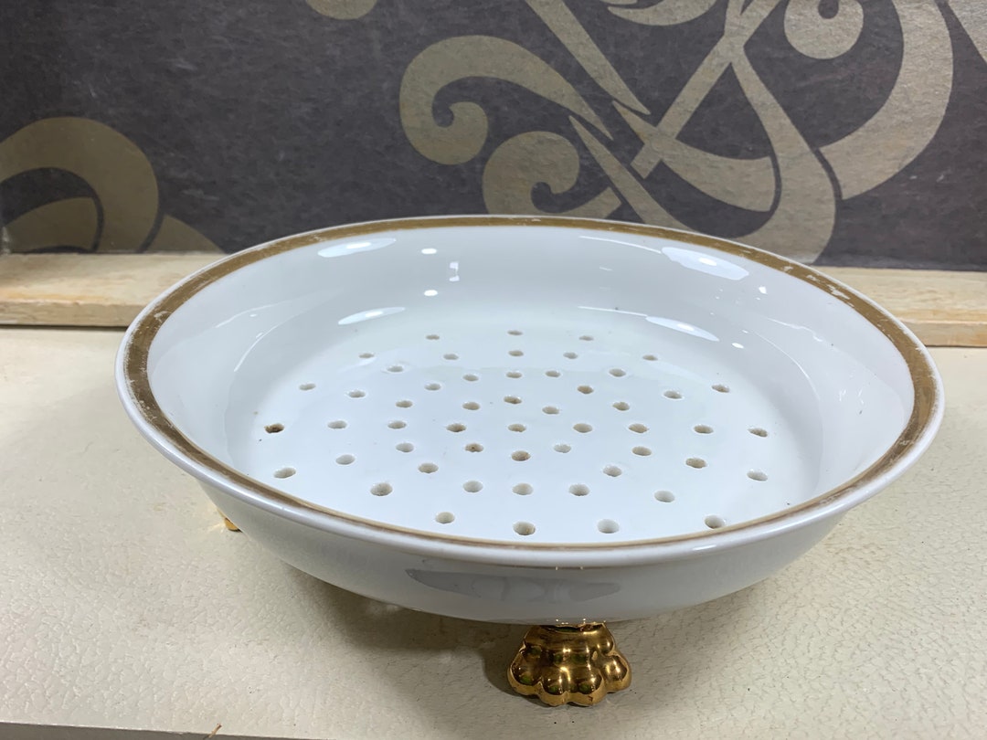 Beautiful Antique Porcelain Sieve With Gold Edge on 4 Gold Feet ...
