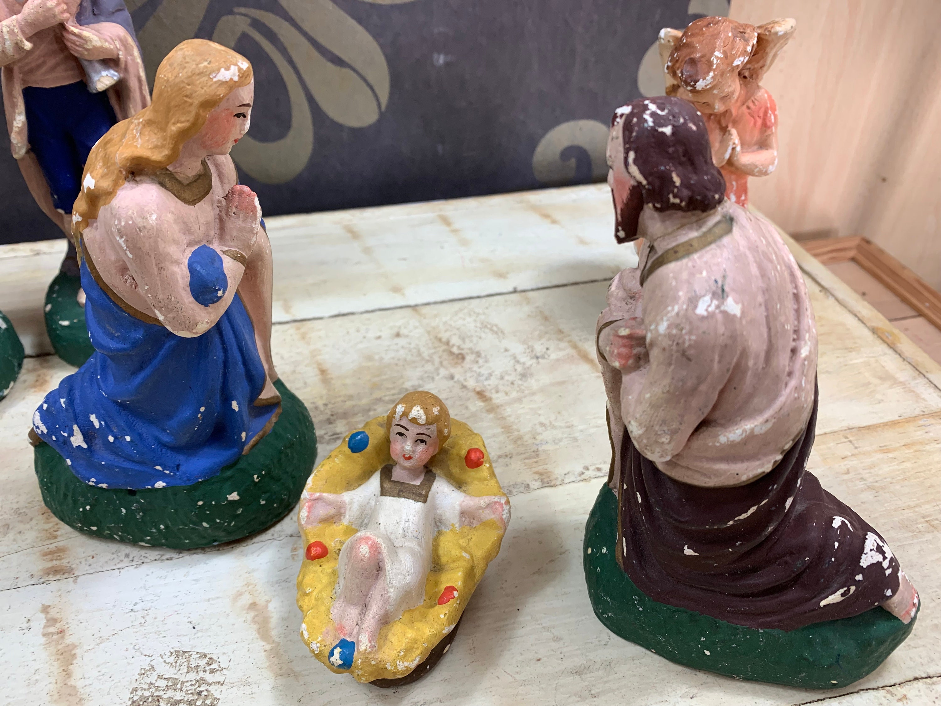 Antique Hand-painted Christmas Statues nativity Scene Joseph, Mary ...