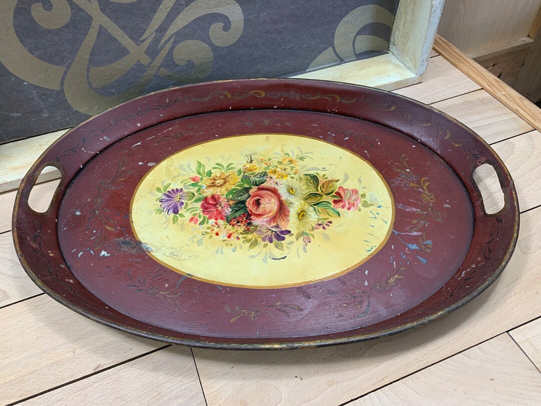 Beautiful Oval Vintage Tray Plateau Flower Dish Tray for Serving Drinks ...