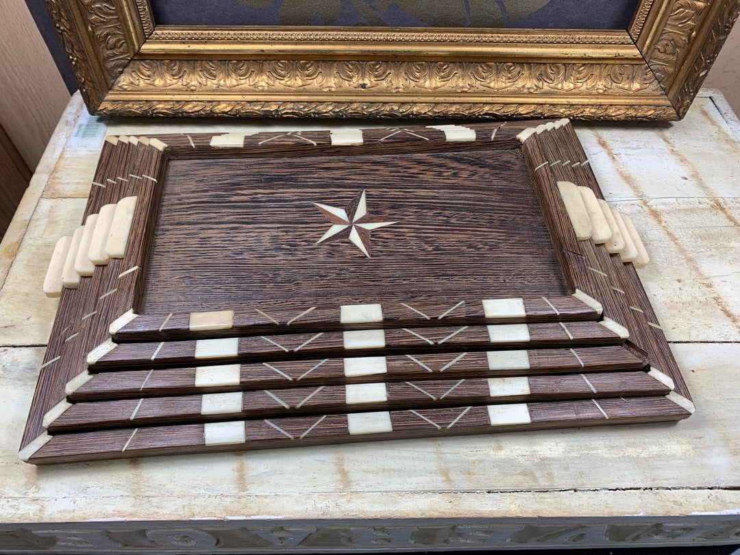 Beautiful Set of 5 Wooden Trays With Bone Inlay - Vintage - Etsy Canada