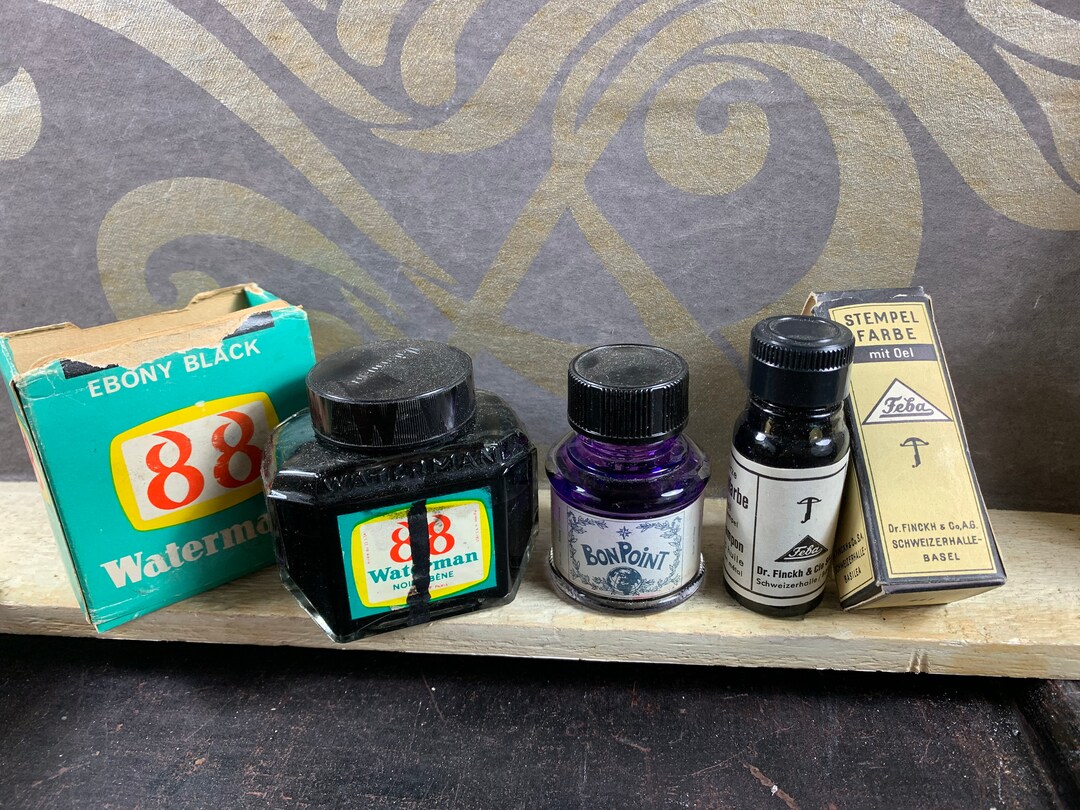 Set of 3 Vintage Ink Jars Waterman Bon Point Feba Ink for Fountain Pen ...