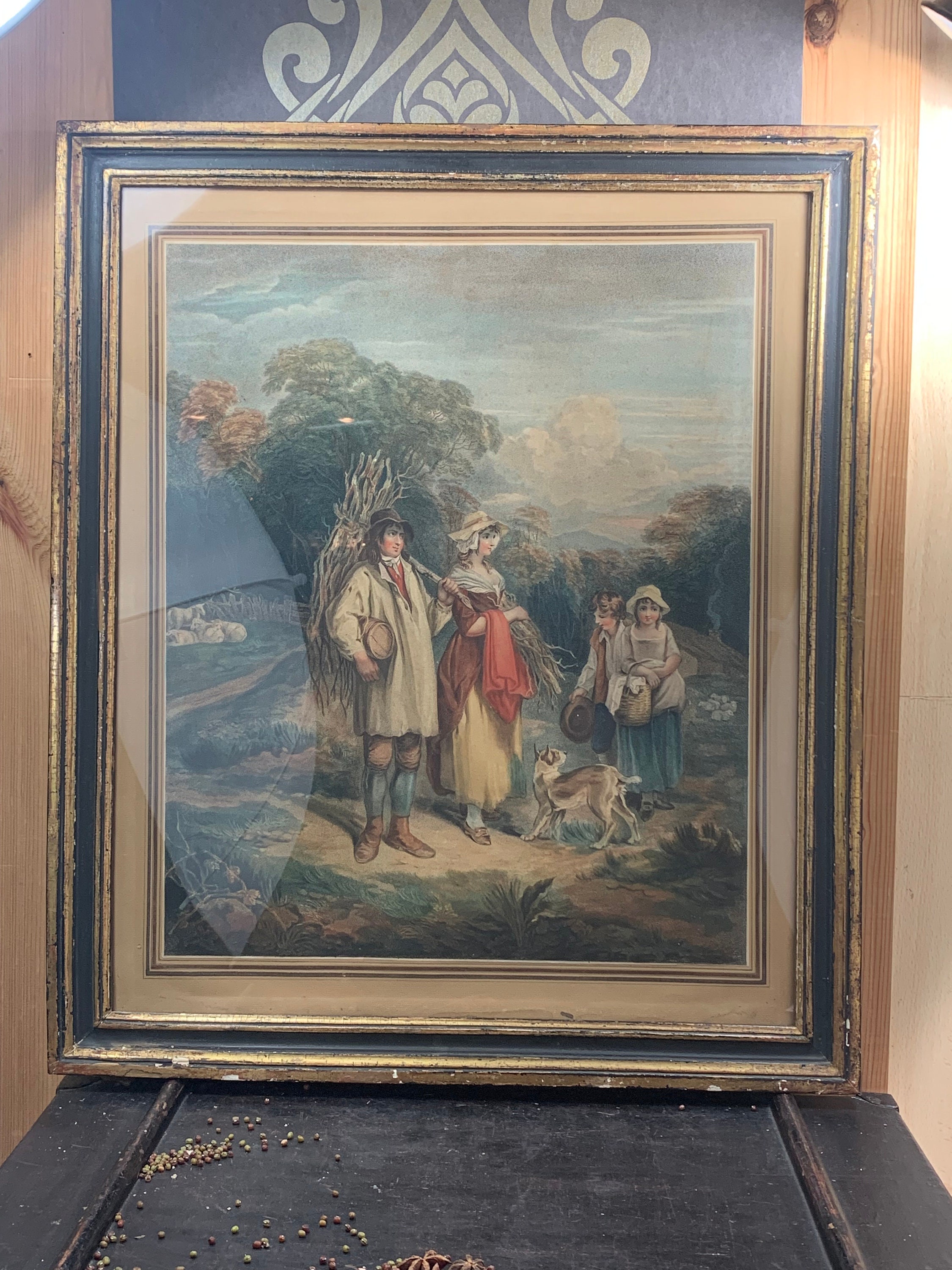 Beautiful Large Antique Colored Etching Behind Glass - Etsy