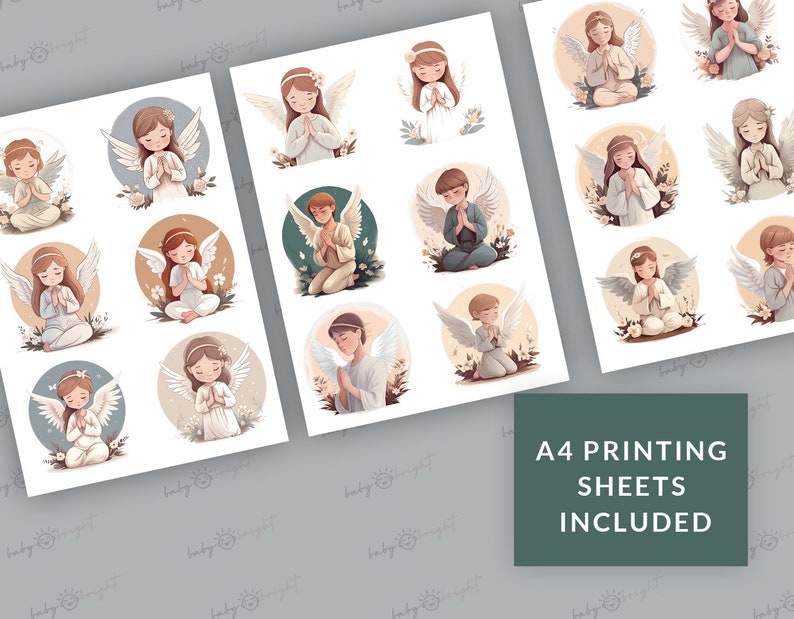 Angels Illustration Clipart Set, Round Pictures Illustrations ...