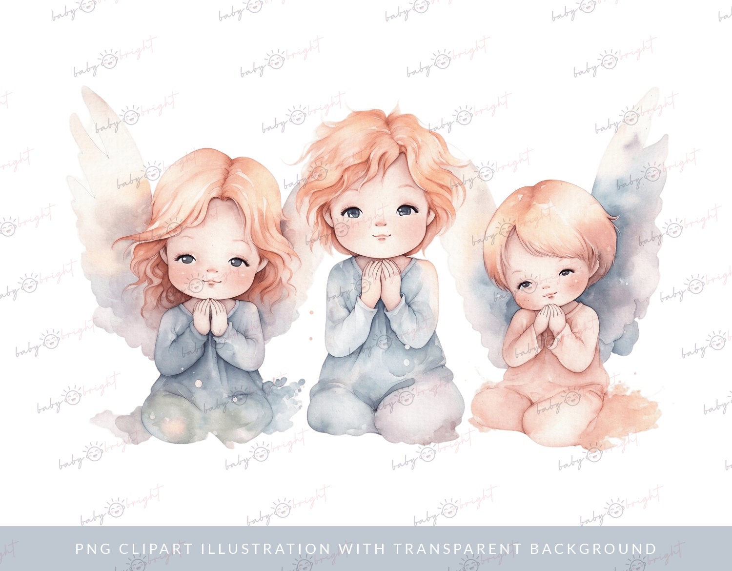 Clipart Illustration With Three Angels Praying, Watercolor Pastel ...