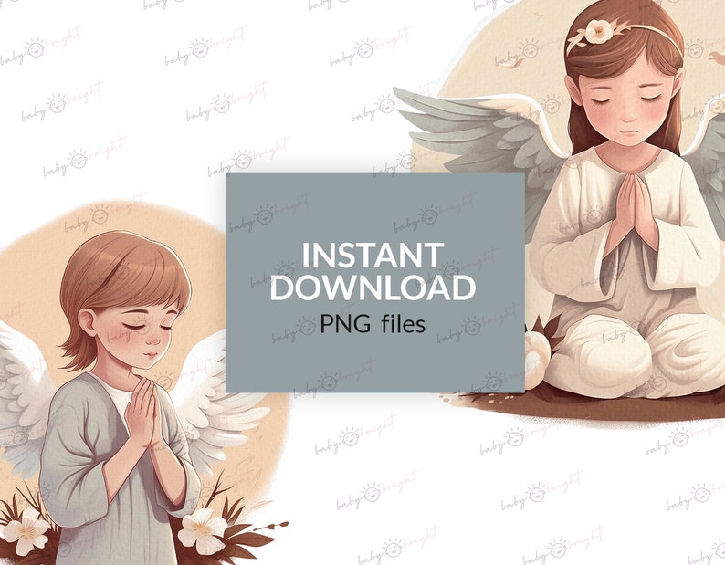 Angels Illustration Clipart Set, Round Pictures Illustrations ...