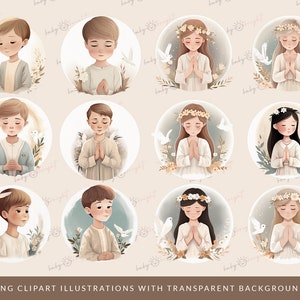 First Holy Communion Children Praying, Round Graphics, Digi Stamps A ...