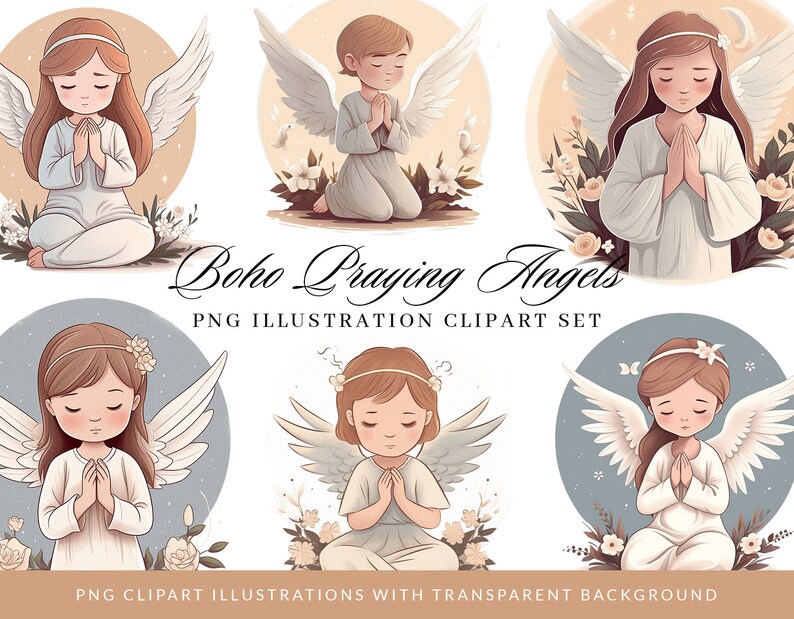 Angels Illustration Clipart Set, Round Pictures Illustrations ...