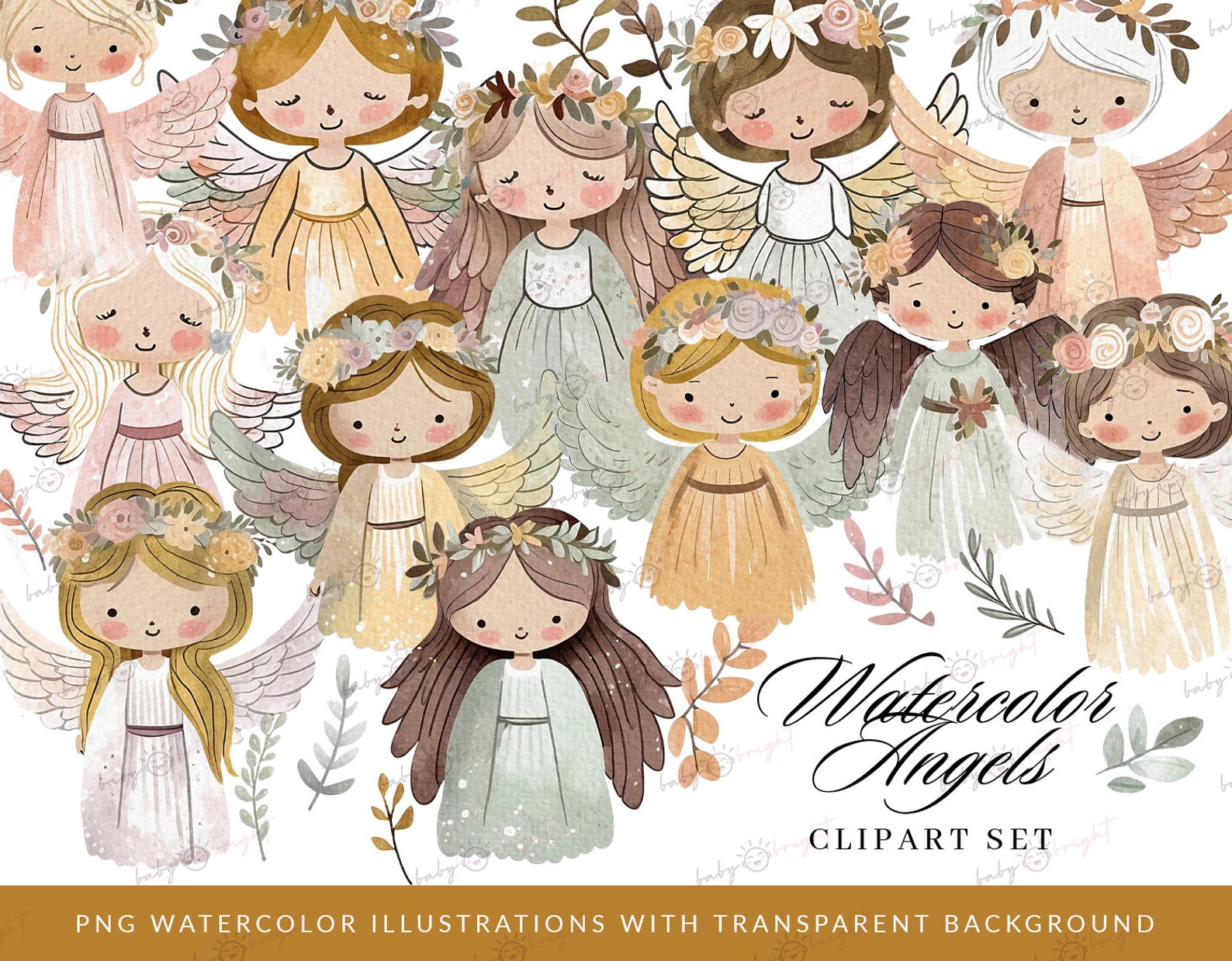 Angel Illustration Clipart Set, Cherubs, Watercolor, Illustrations With ...