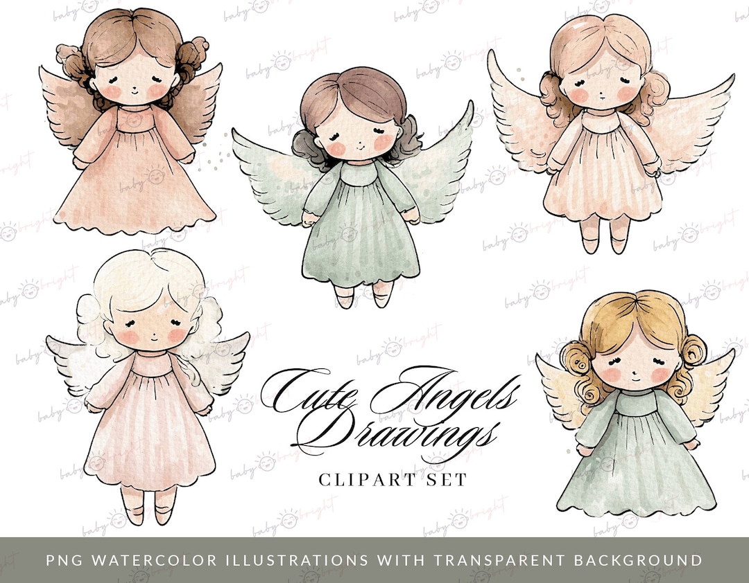 Angel Illustration Clipart Set, Cherubs, Watercolor, Illustrations With Angels, Cute Cartoons ...
