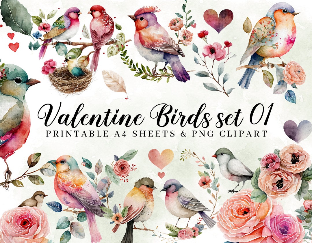 Valentines Birds 01 A Set of Printable Sheets Digital File - Etsy