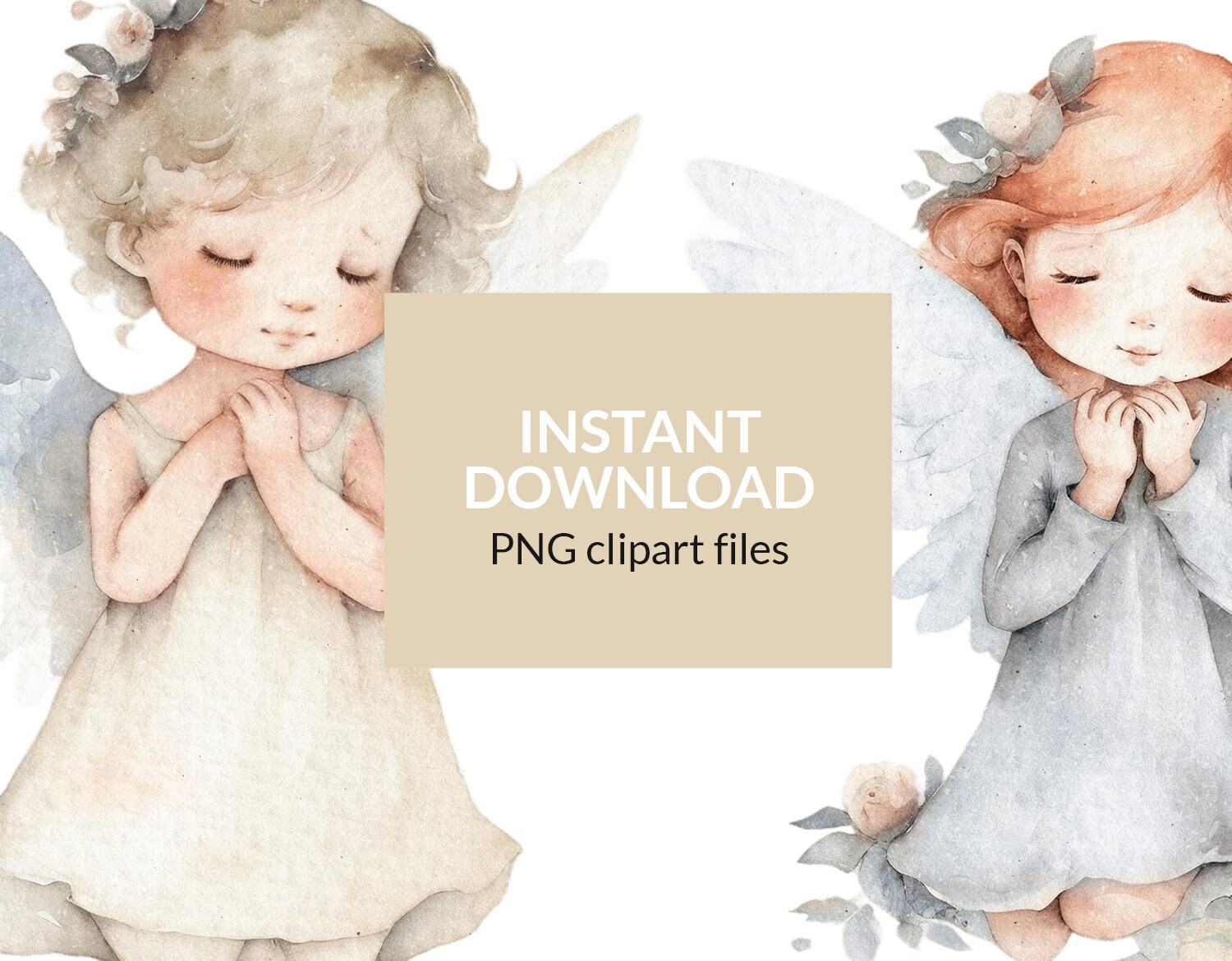 Set of Clipart Illustrations of Pastel Angels, Watercolor With Angels ...