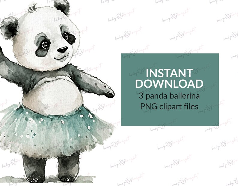 Panda Ballerina Illustration Clipart Set, Watercolor, Illustrations ...